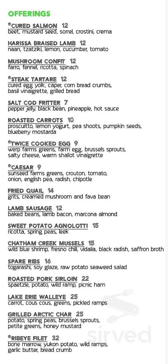 Chartreuse Kitchen & Cocktails menu in Detroit, Michigan, USA