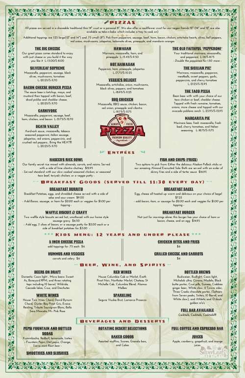 Silverleaf Café menu in Redmond, Oregon, USA
