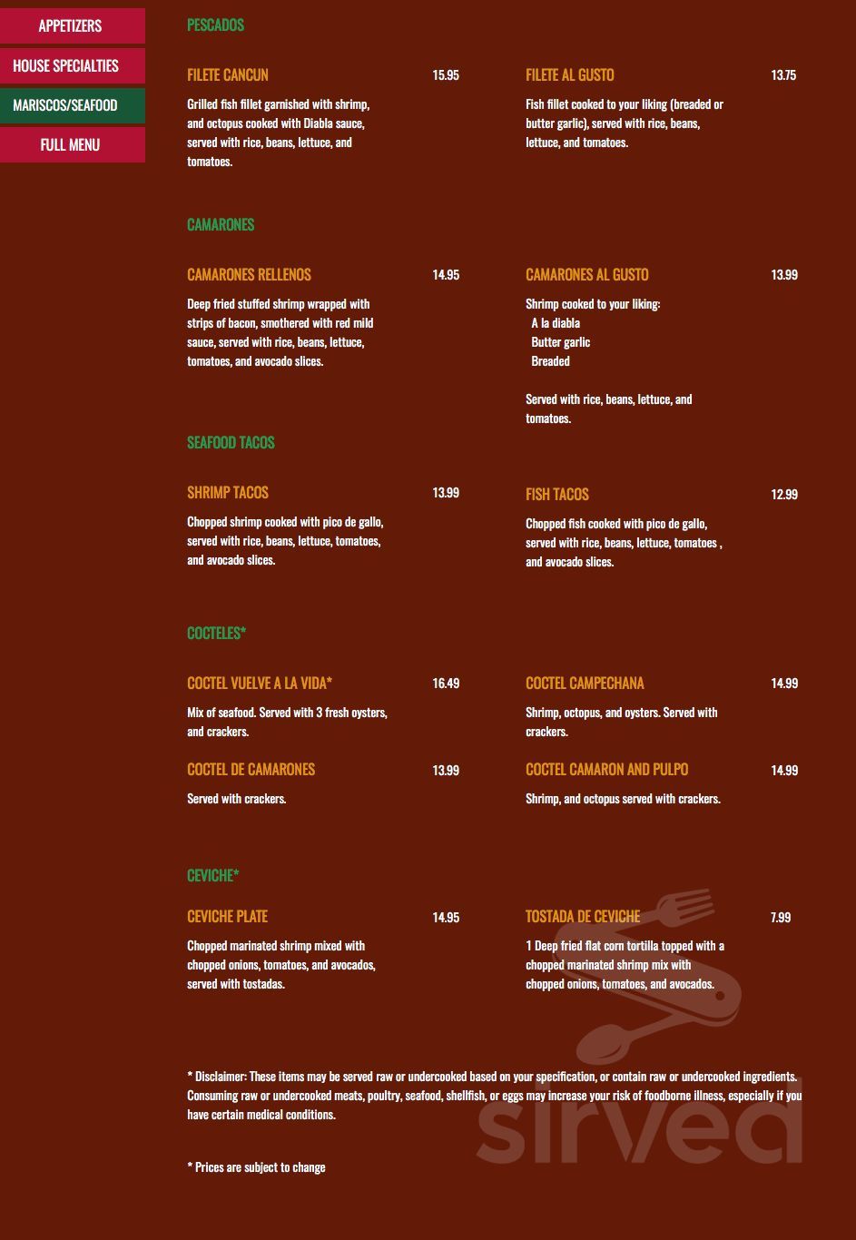 Menu - Brighton CO's Spicy Tacos | Sirved