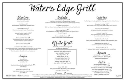 Water's Edge Grill menu in Cambridge, Maryland, USA
