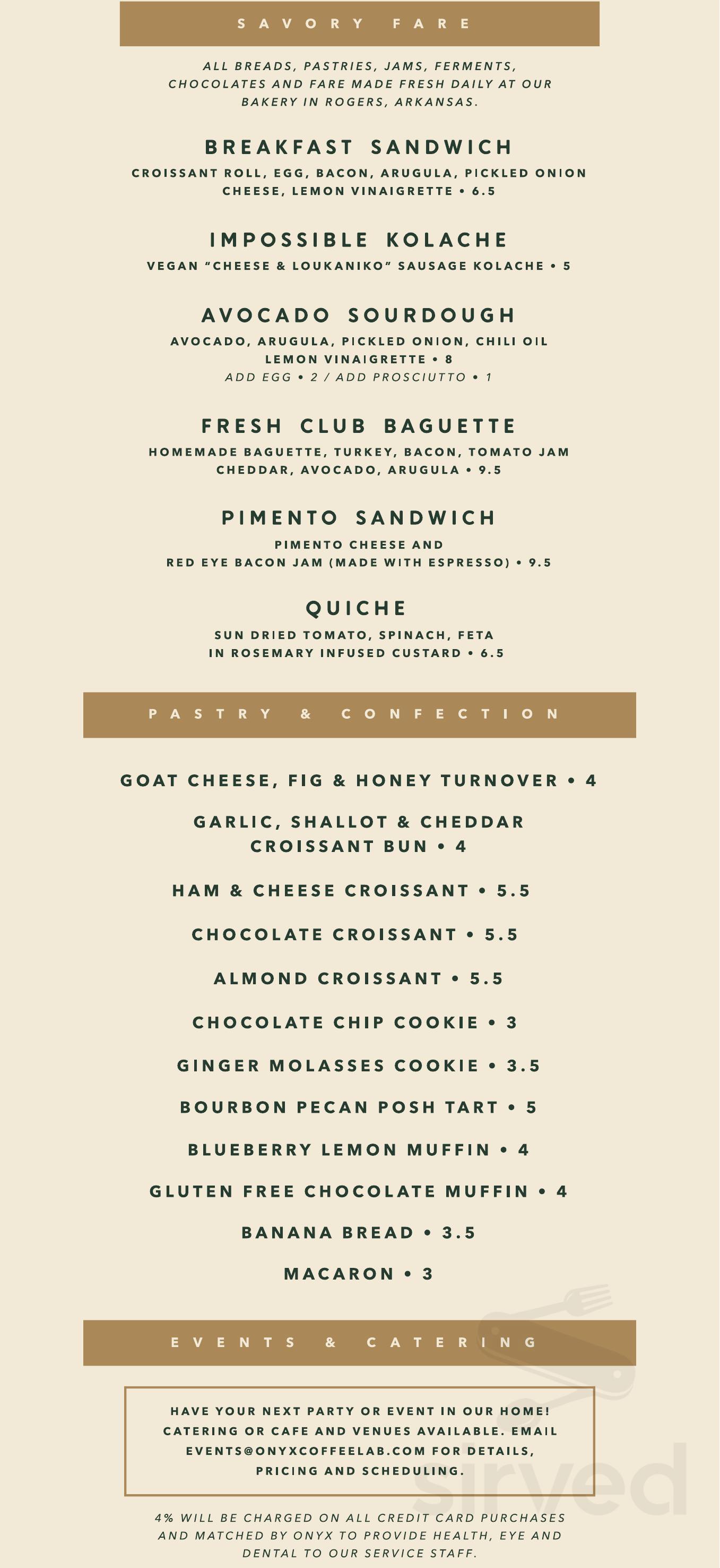 Menu - Rogers AK's Onyx Coffee Lab - Rogers HQ | Sirved
