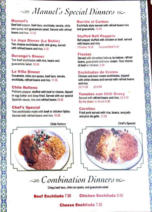 Manuel's Mexican Restaurant & Taqueria menu in Brenham, Texas, USA