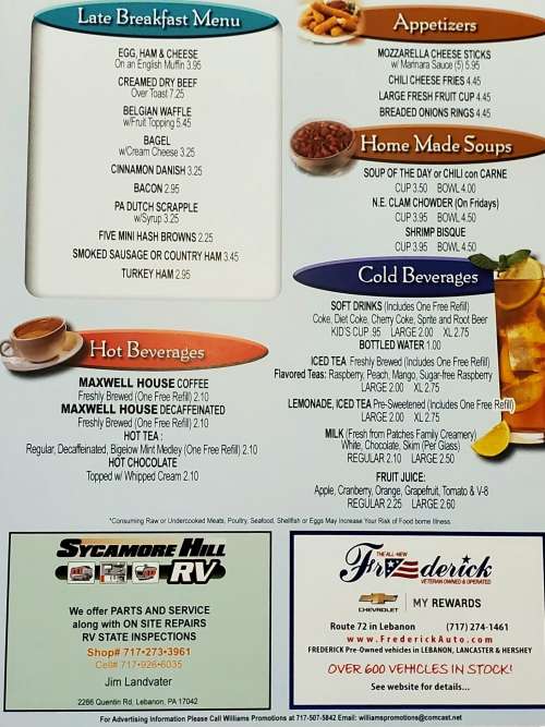 Quentin Haus menu in Lebanon, Pennsylvania, USA