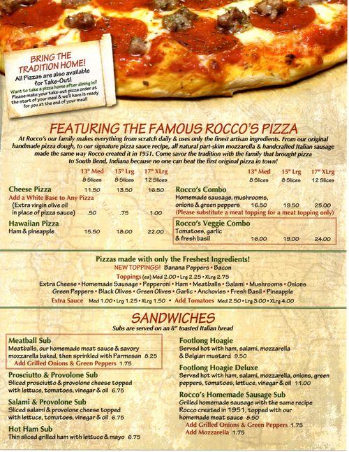 Rocco's Restaurant menu in South Bend, Indiana, USA