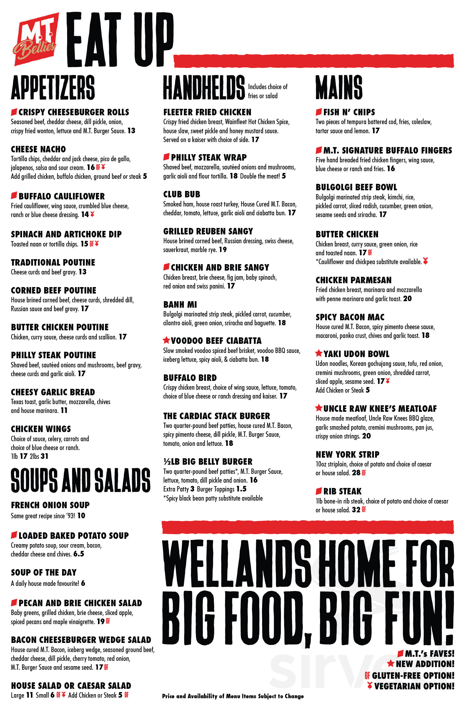 Menu for M.T. Bellies in Welland, ON | Sirved