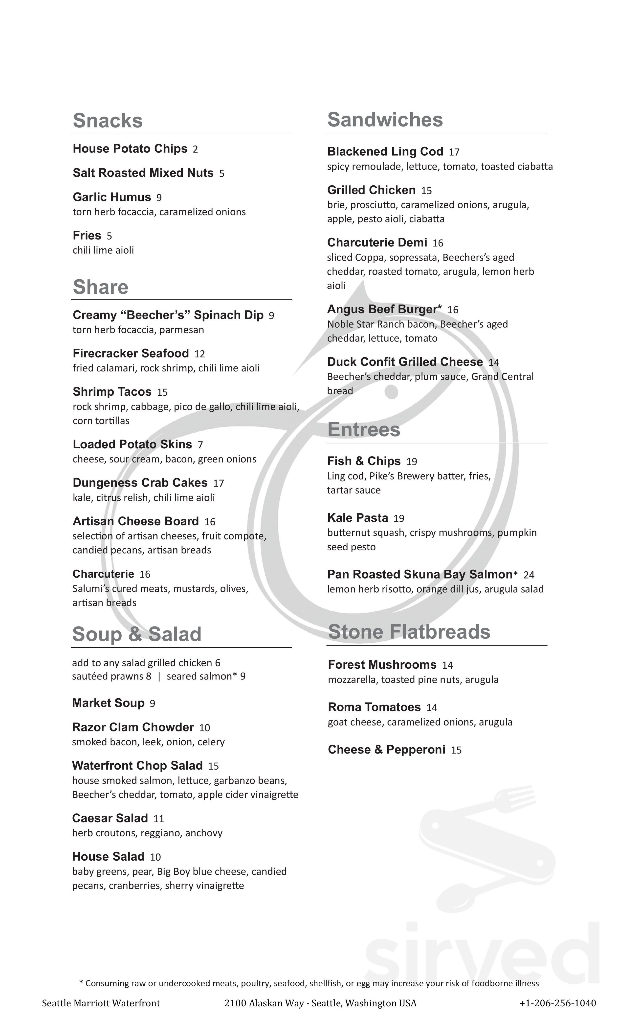 Menu - Seattle WA's Seattle Marriott Waterfront | Sirved