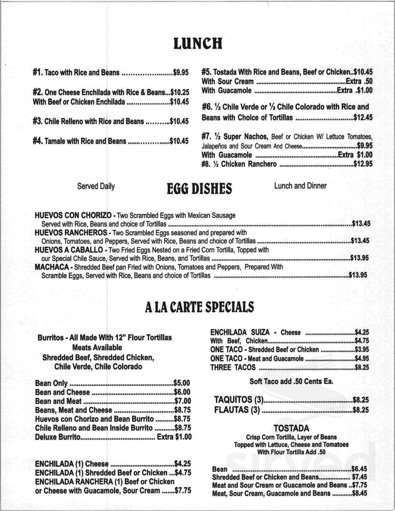 Su Casita Mexican Restaurant menu in Waterford, California, USA