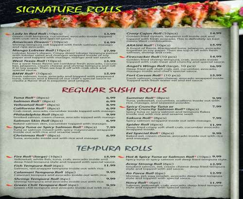 Arashi Sushi Hibachi & Grill menu in Fountain, Colorado, USA