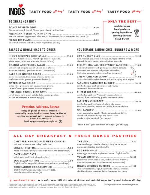 Ingo's Tasty Food menu in Phoenix, Arizona, USA