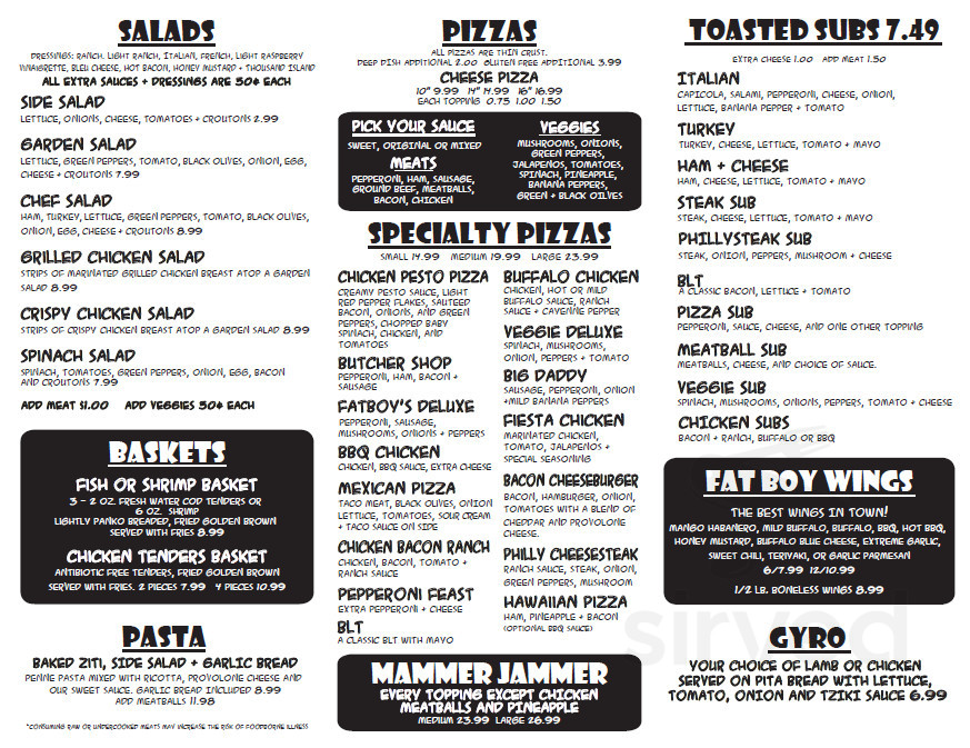 Fat Boy's Pizza and Ice Cream menus in Bellefontaine, Ohio, United States