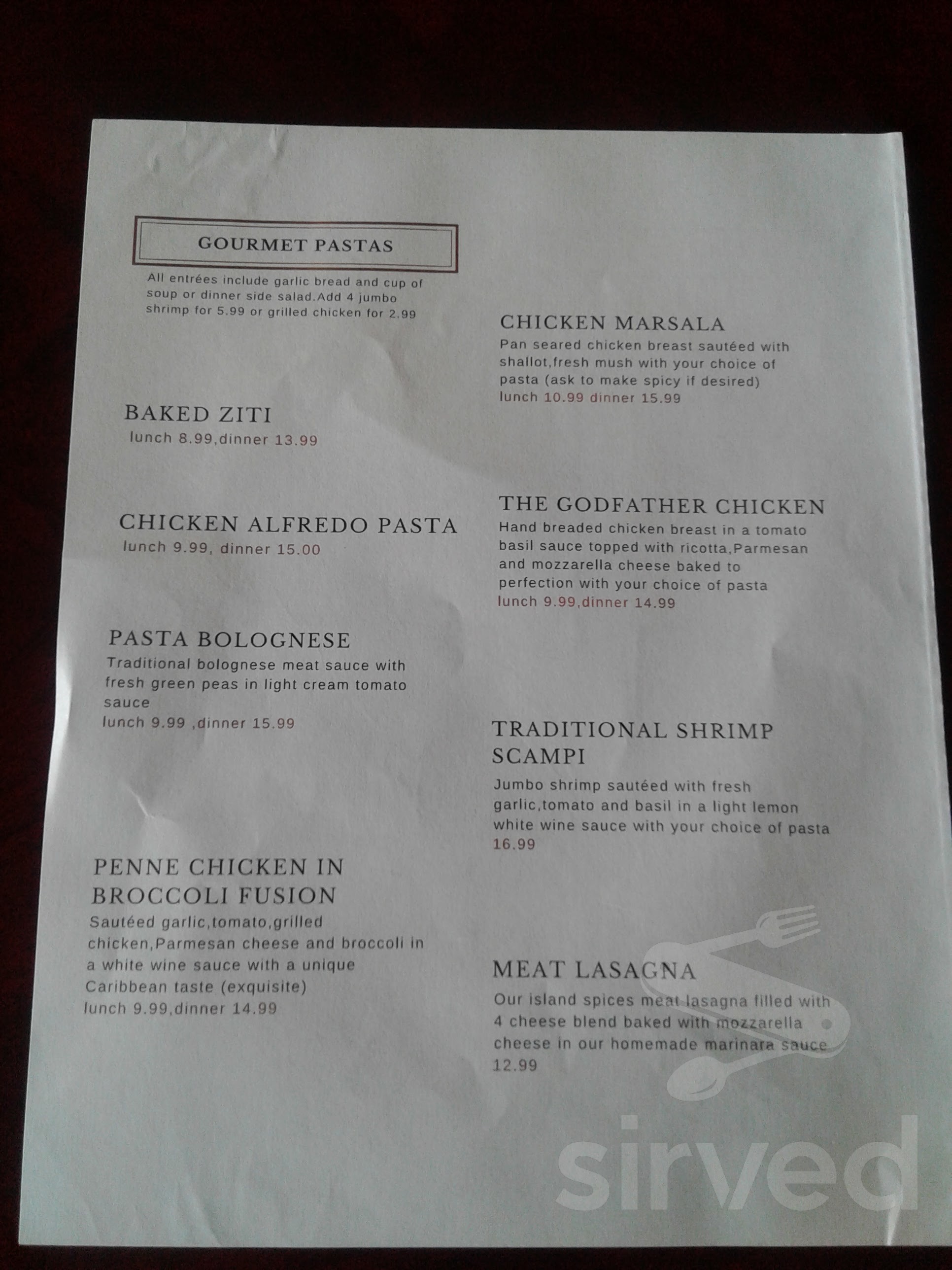 Menu - Boca Raton FL's Le Bistro 2.0 | Sirved