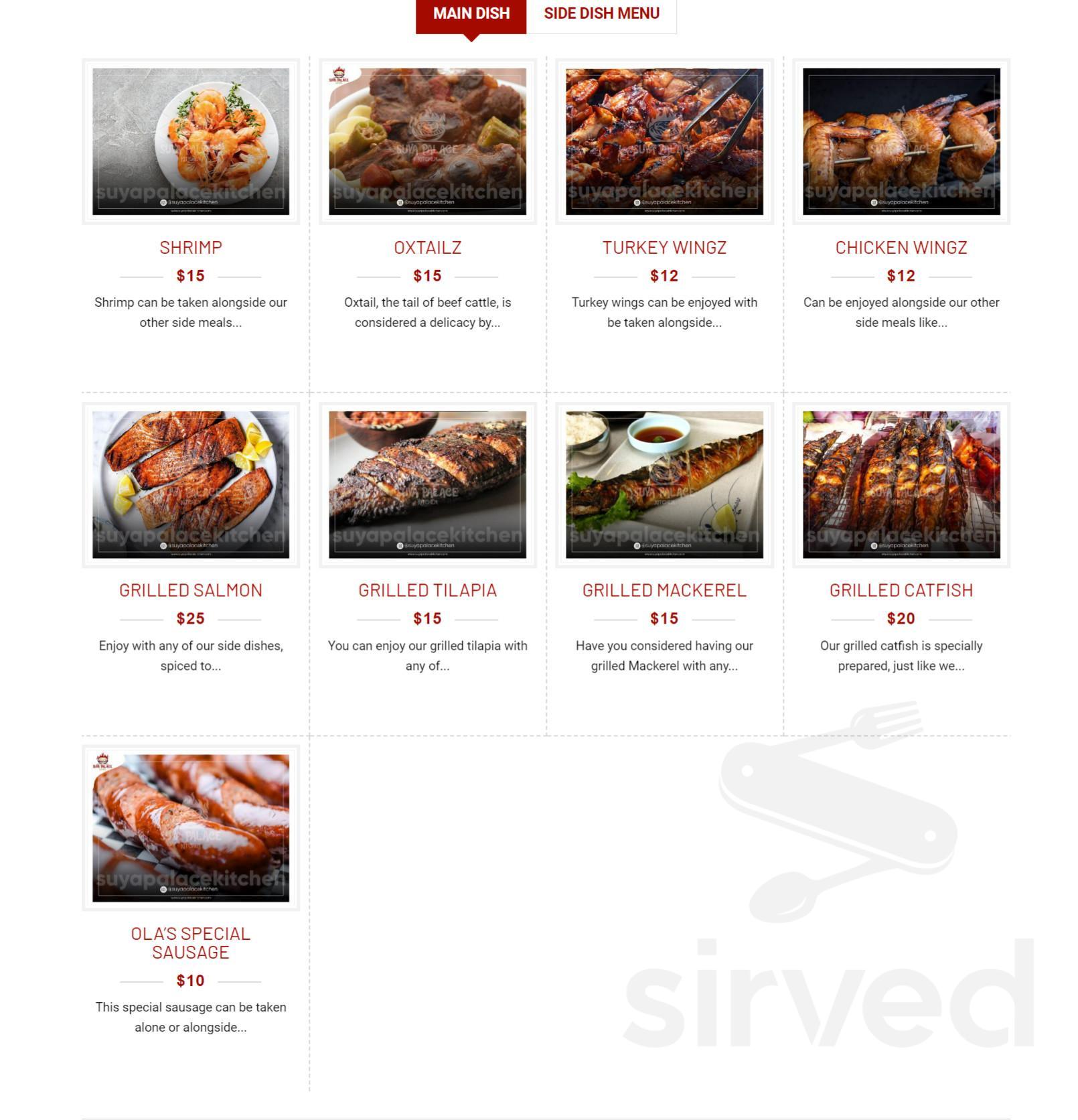 Suya palace kitchen menu in Houston, Texas, USA