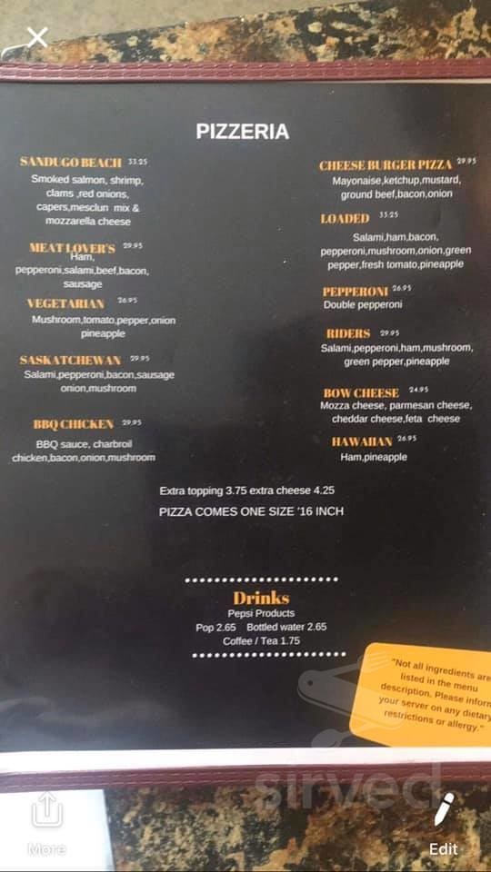 Sandugo Bistro menu in Oxbow, Saskatchewan, Canada