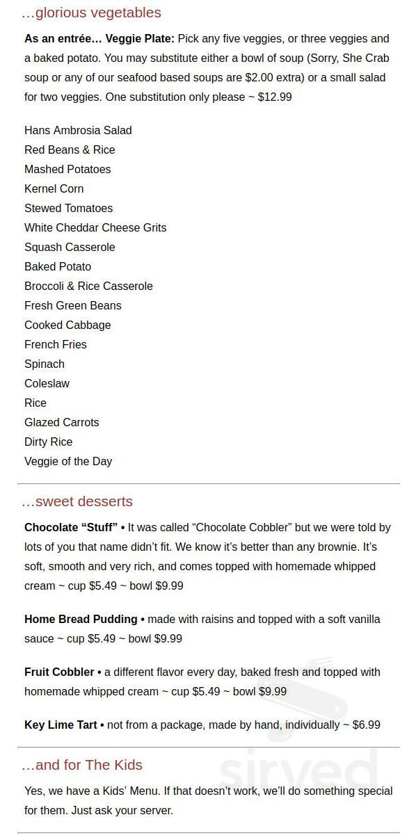 Menu - Ponte Vedra Beach FL's Barbara Jean's On The Water | Sirved