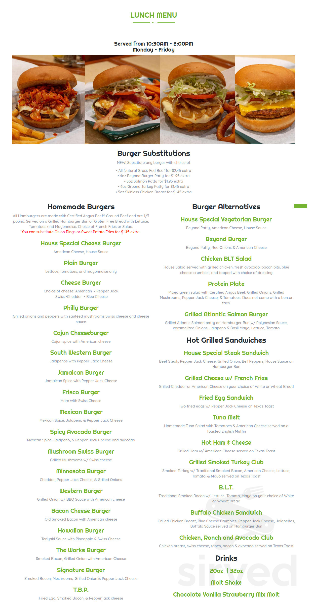 The Burger Place menu in Minneapolis, Minnesota, USA