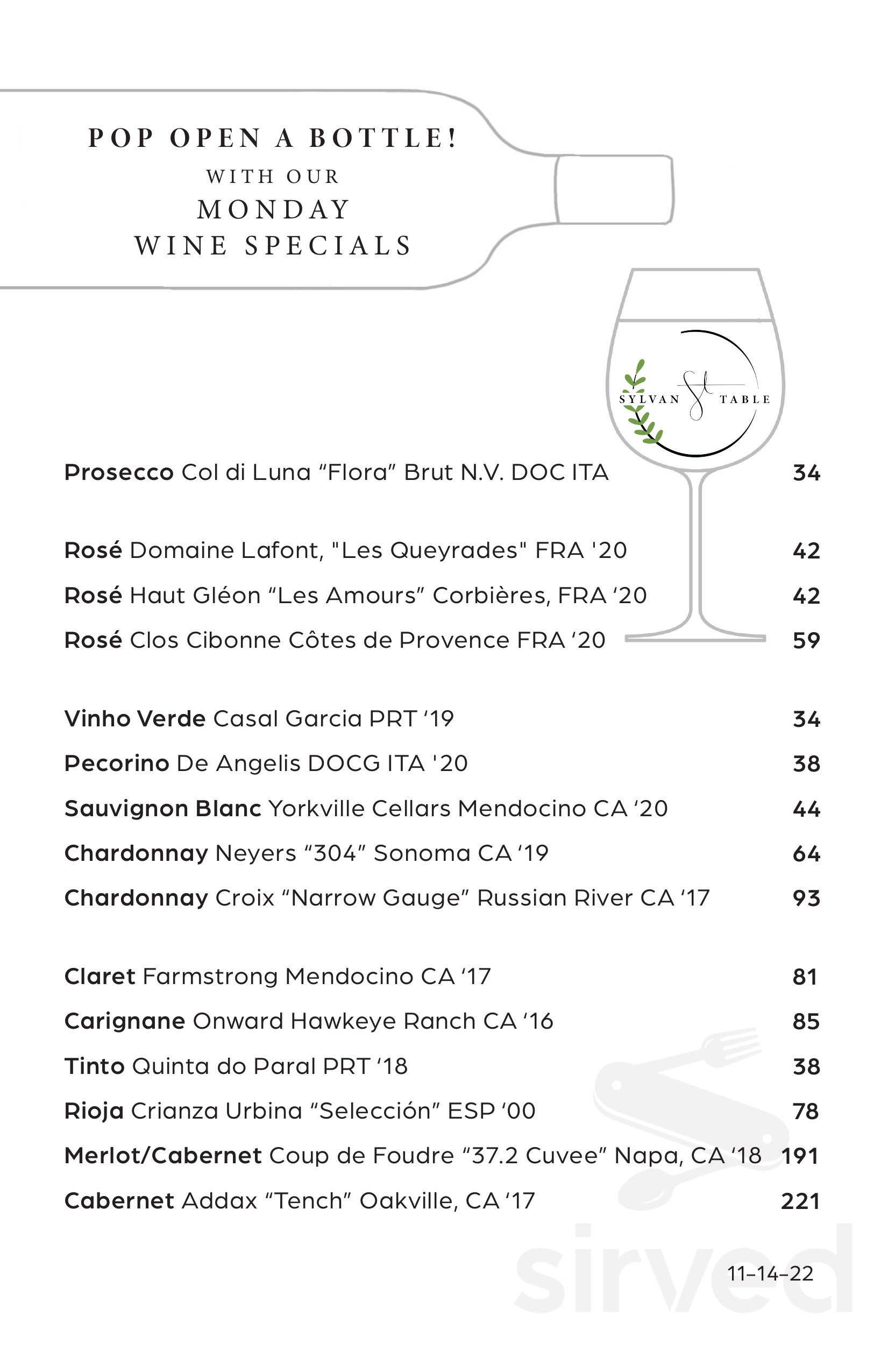 Sylvan Table menu in Sylvan Lake, Michigan, USA