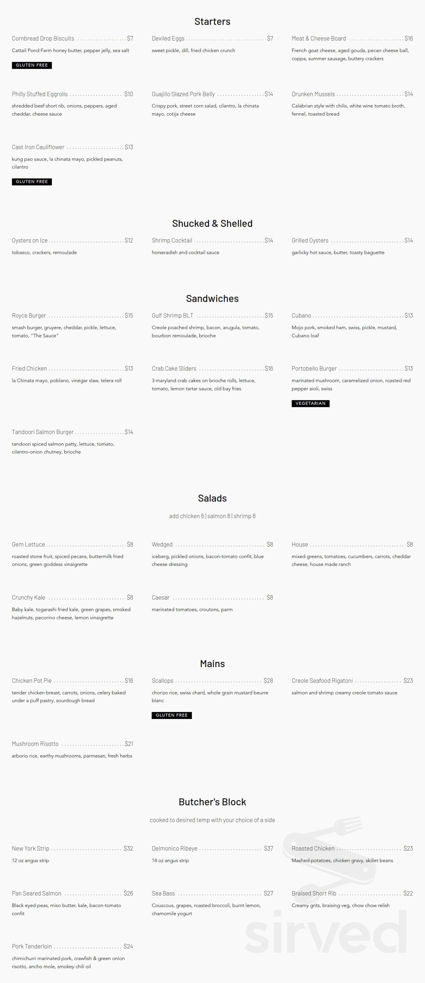Menu for The Royce in Columbus, Ohio, United States
