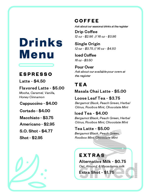 Menu for Seeds Coffee Co. - Homewood in Birmingham, AL | Sirved