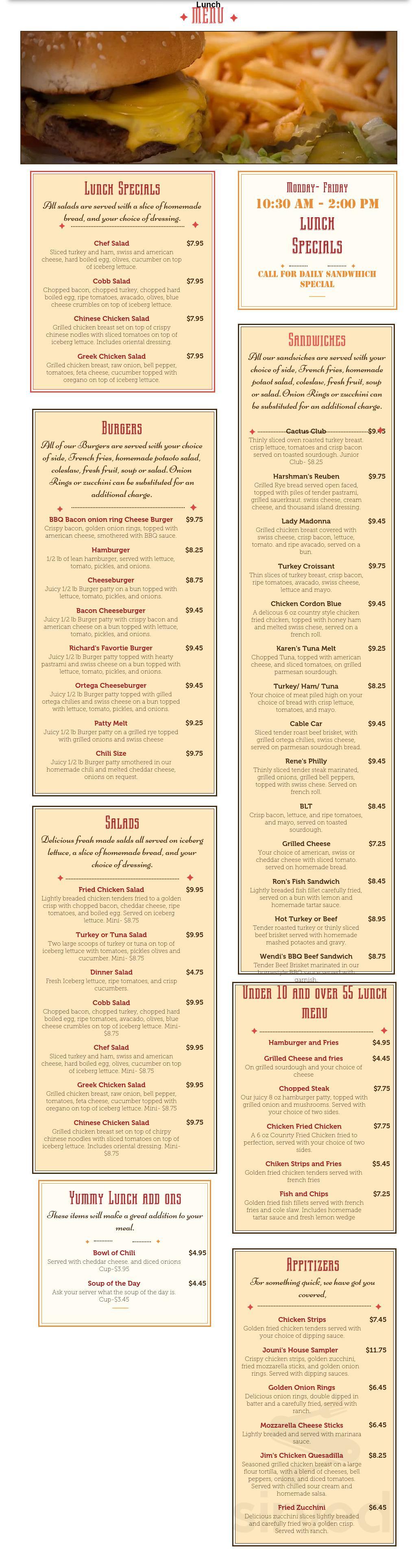 Ronnie's Cafe menu in Glendale, Arizona, USA