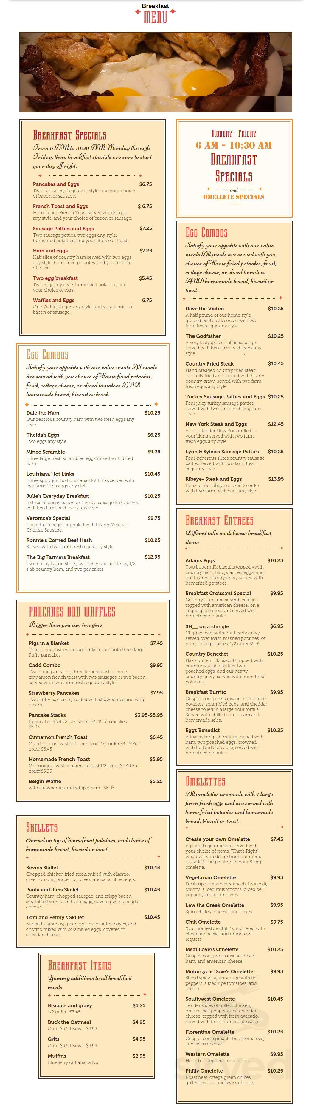 Ronnie's Cafe menu in Glendale, Arizona, USA
