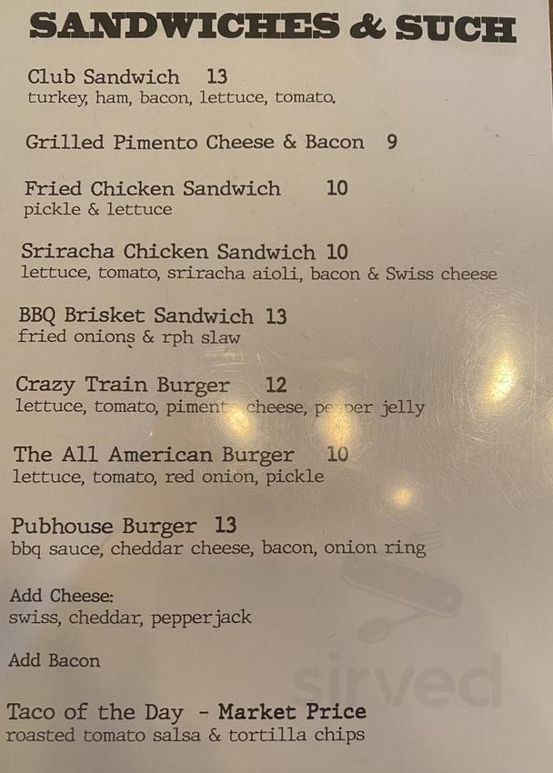 Menu - Gadsden AL's The Rail Public House | Sirved