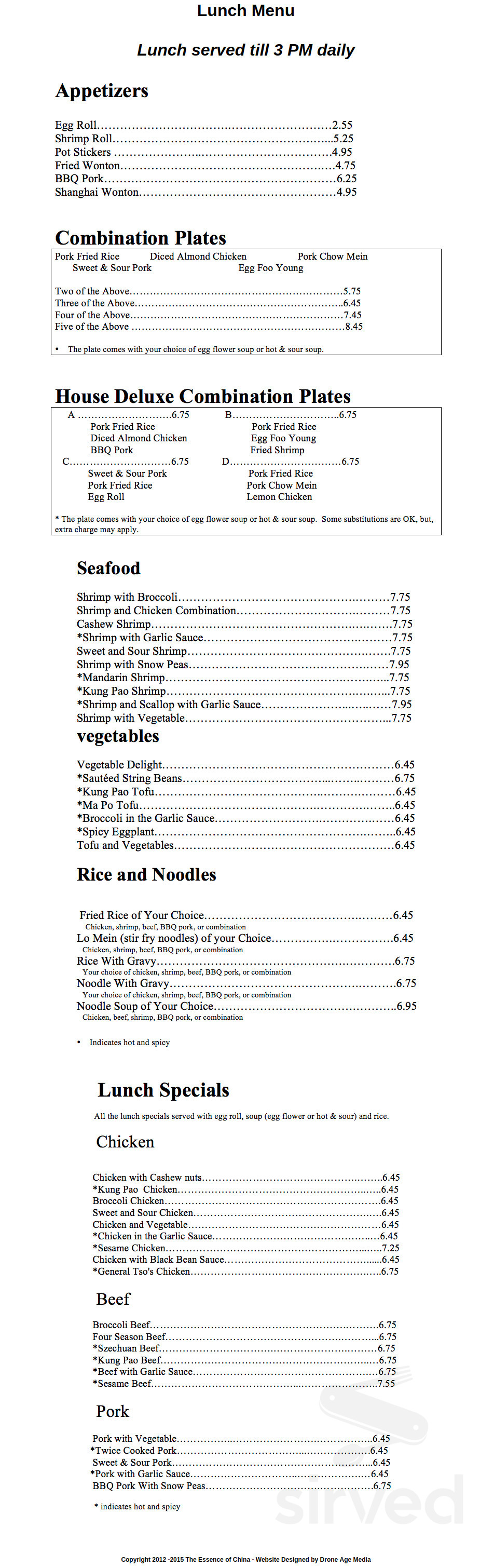 The Essence of China menus in West Linn, Oregon, United States