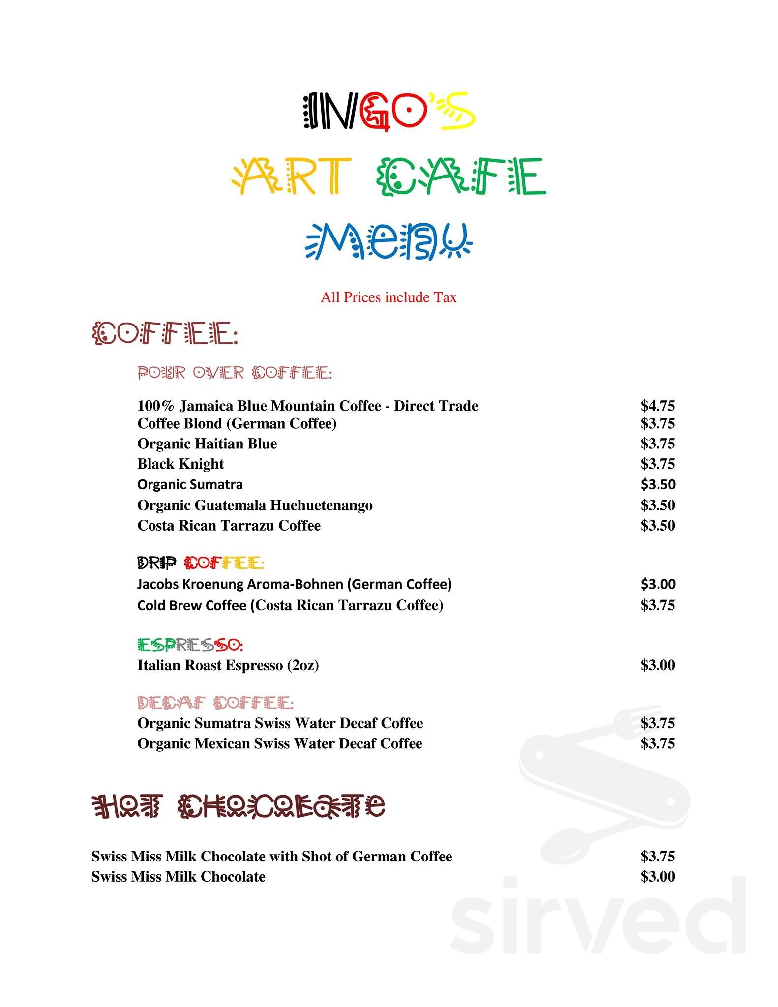 Ingo's Art Cafe menus in Truth or Consequences, New Mexico, United States