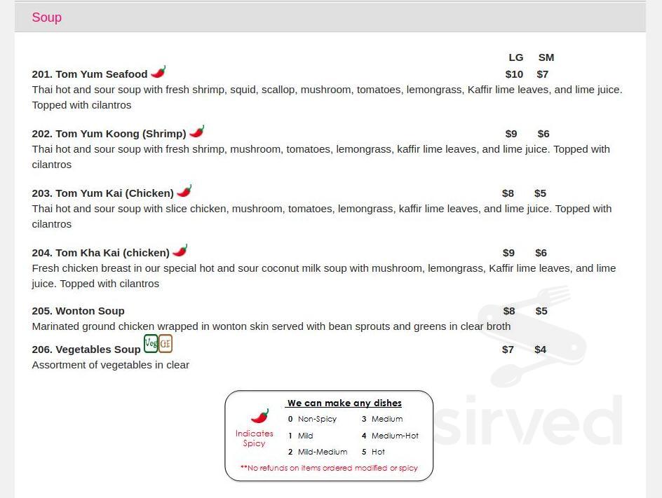Menu - Glenview IL's Thai Inbox Glenview | Sirved