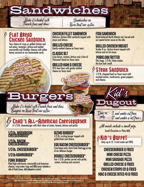 Chad's Pizza & Restaurant menu in Dyersville, Iowa, USA
