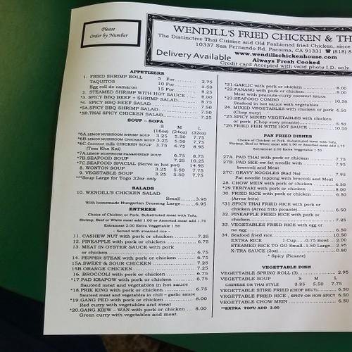 Wendill's Chicken House menu in Pacoima, California, USA