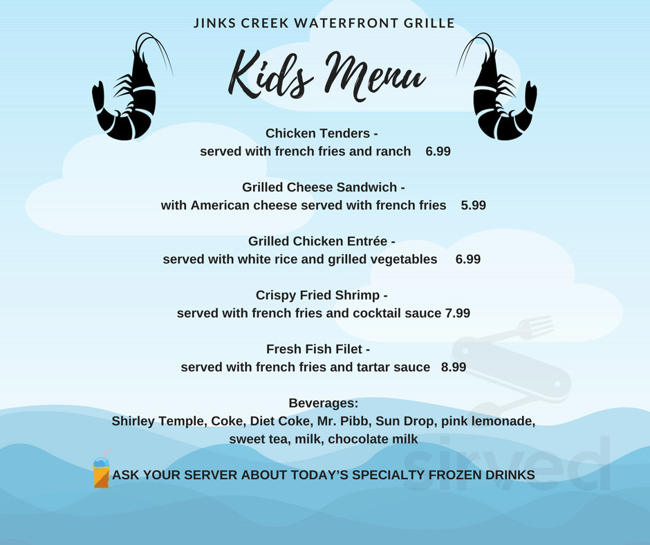 Menu - Ocean Isle Beach NC's Jinks Creek Waterfront Grille | Sirved