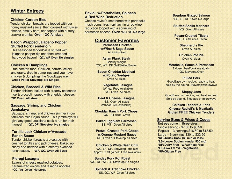 GoodEase - Take and Bake menu in Wilmington, Delaware, USA