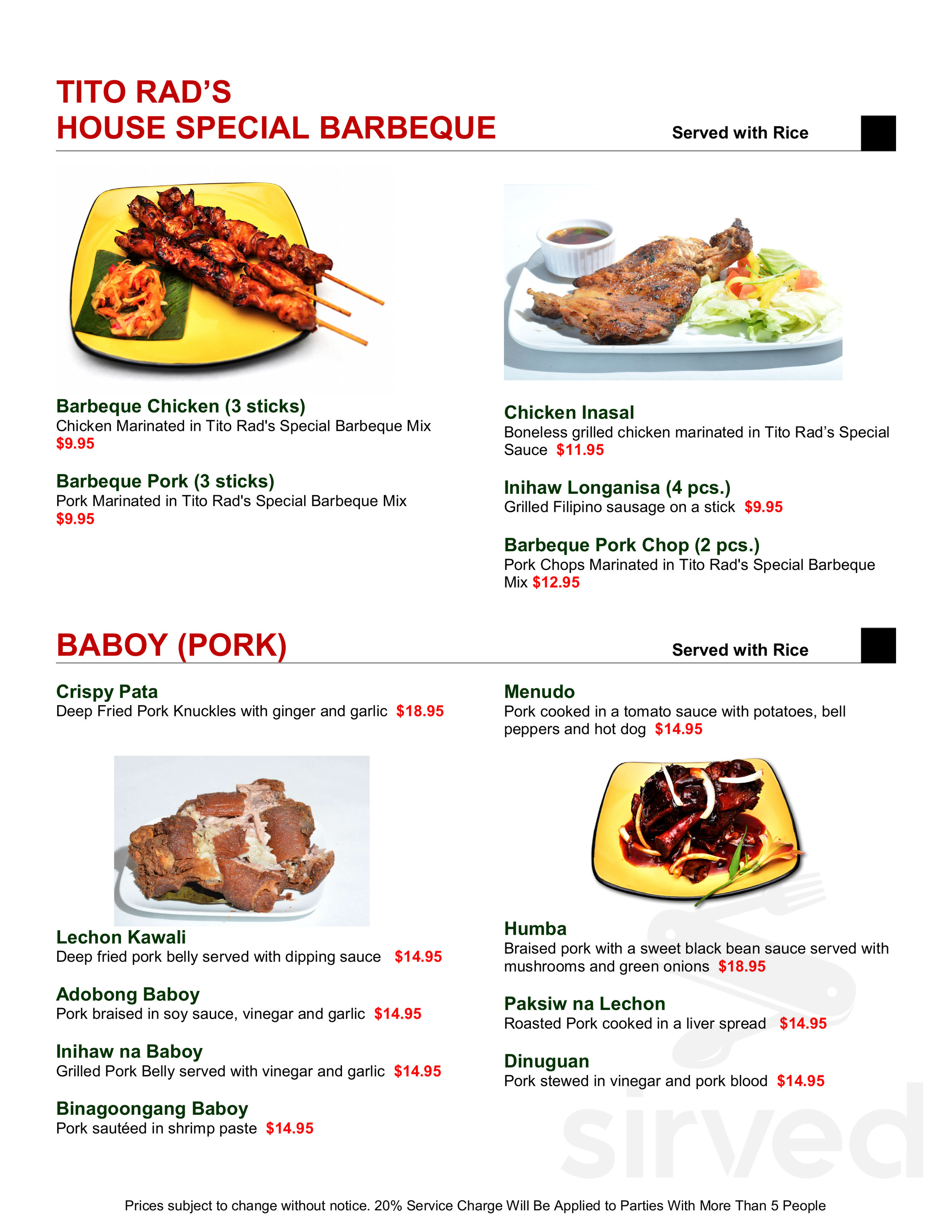 Tito Rad's Grill menu in Queens, New York, USA