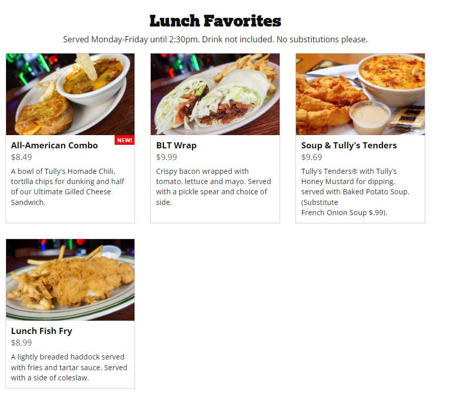 Tully's Good Times Cheektowaga menu in Depew, New York, USA