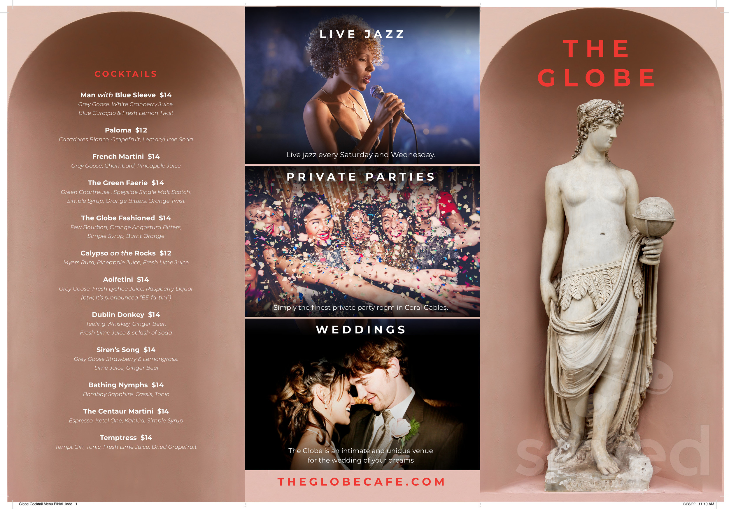 The Globe menu in Coral Gables, Florida, USA