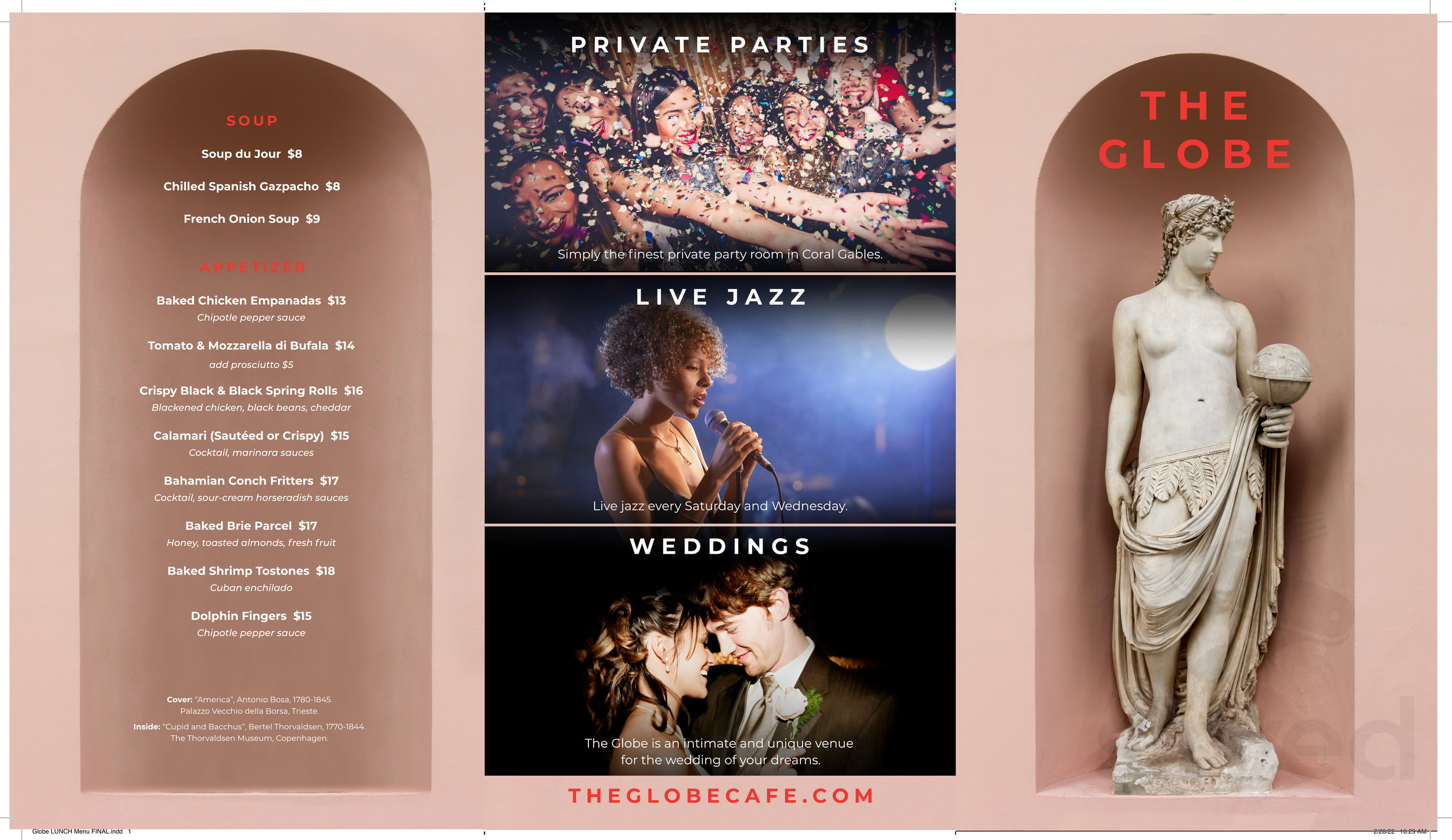 The Globe menu in Coral Gables, Florida, USA