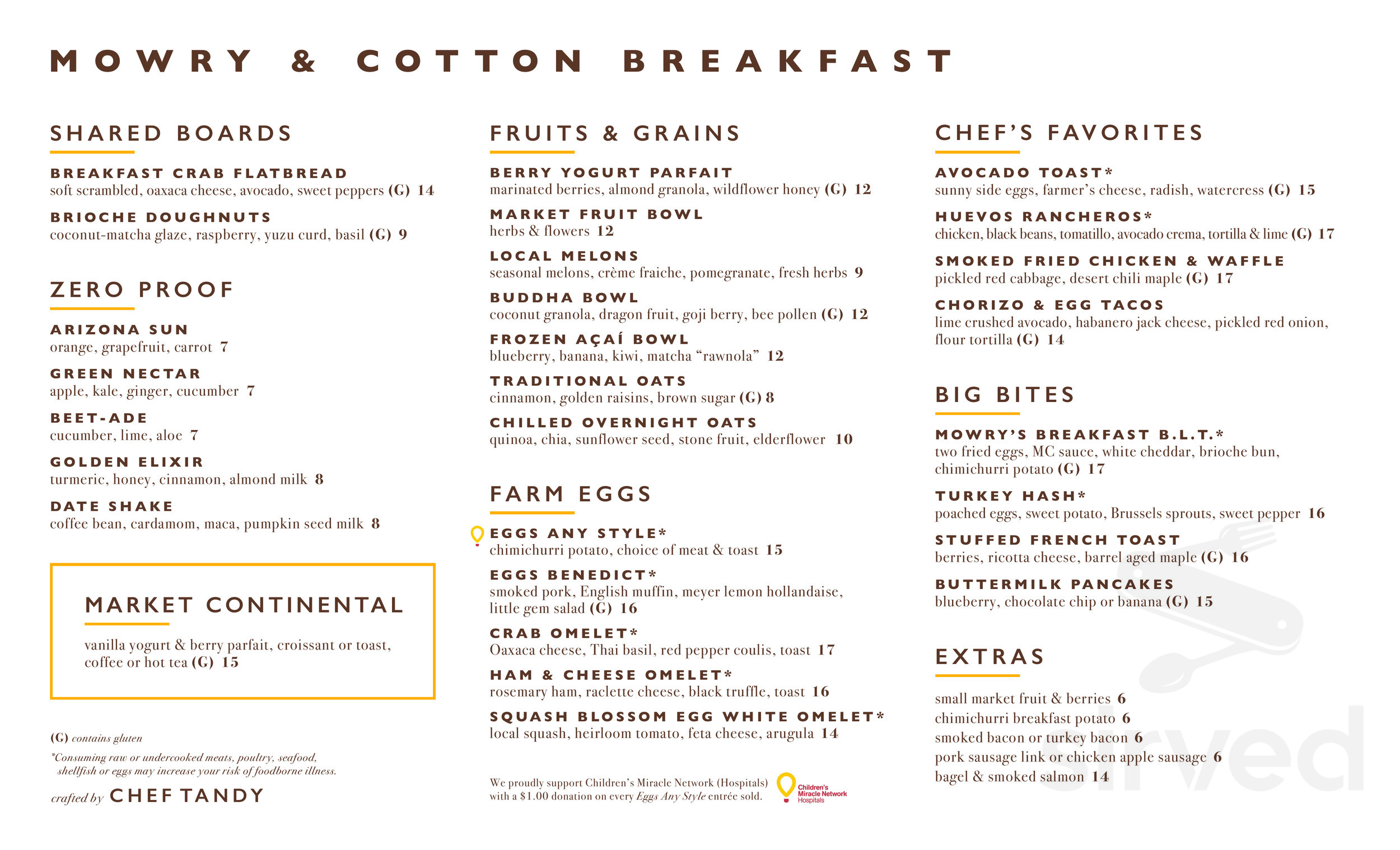 Mowry & Cotton menu in Scottsdale, Arizona, USA