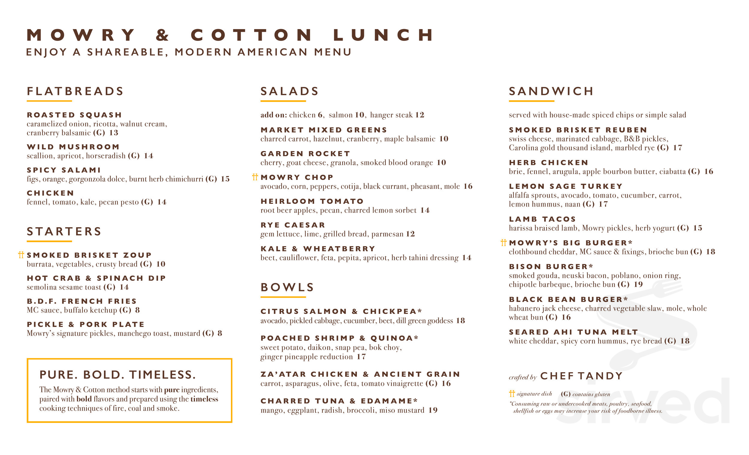 Mowry & Cotton menu in Scottsdale, Arizona, USA