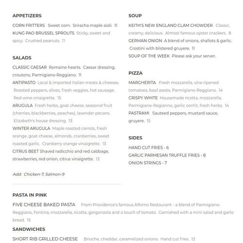Elizabeth's Farmhouse menu in Putnam, Connecticut, USA