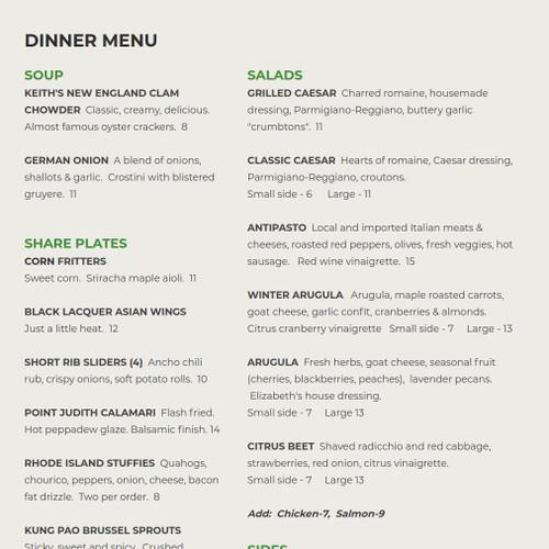 Elizabeth's Farmhouse menu in Putnam, Connecticut, USA