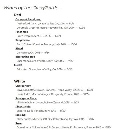 Elizabeth's Farmhouse menu in Putnam, Connecticut, USA