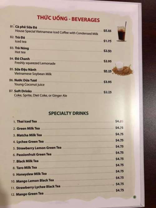 Pho Huy menu in Alexandria, Virginia, USA