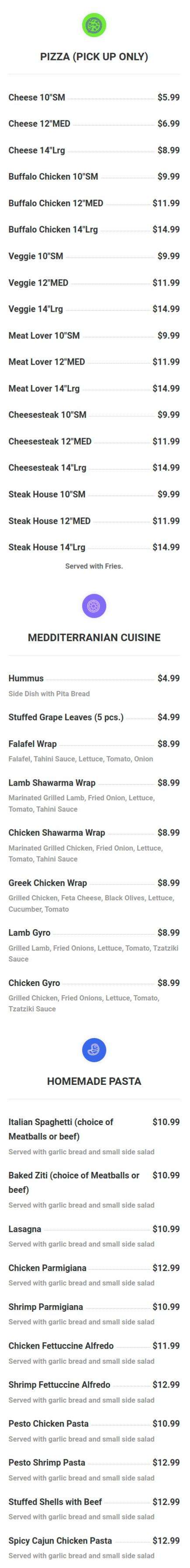 Sub King menu in Reisterstown, Maryland, USA