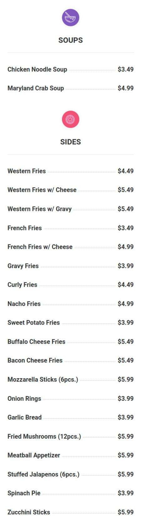 Sub King menu in Reisterstown, Maryland, USA