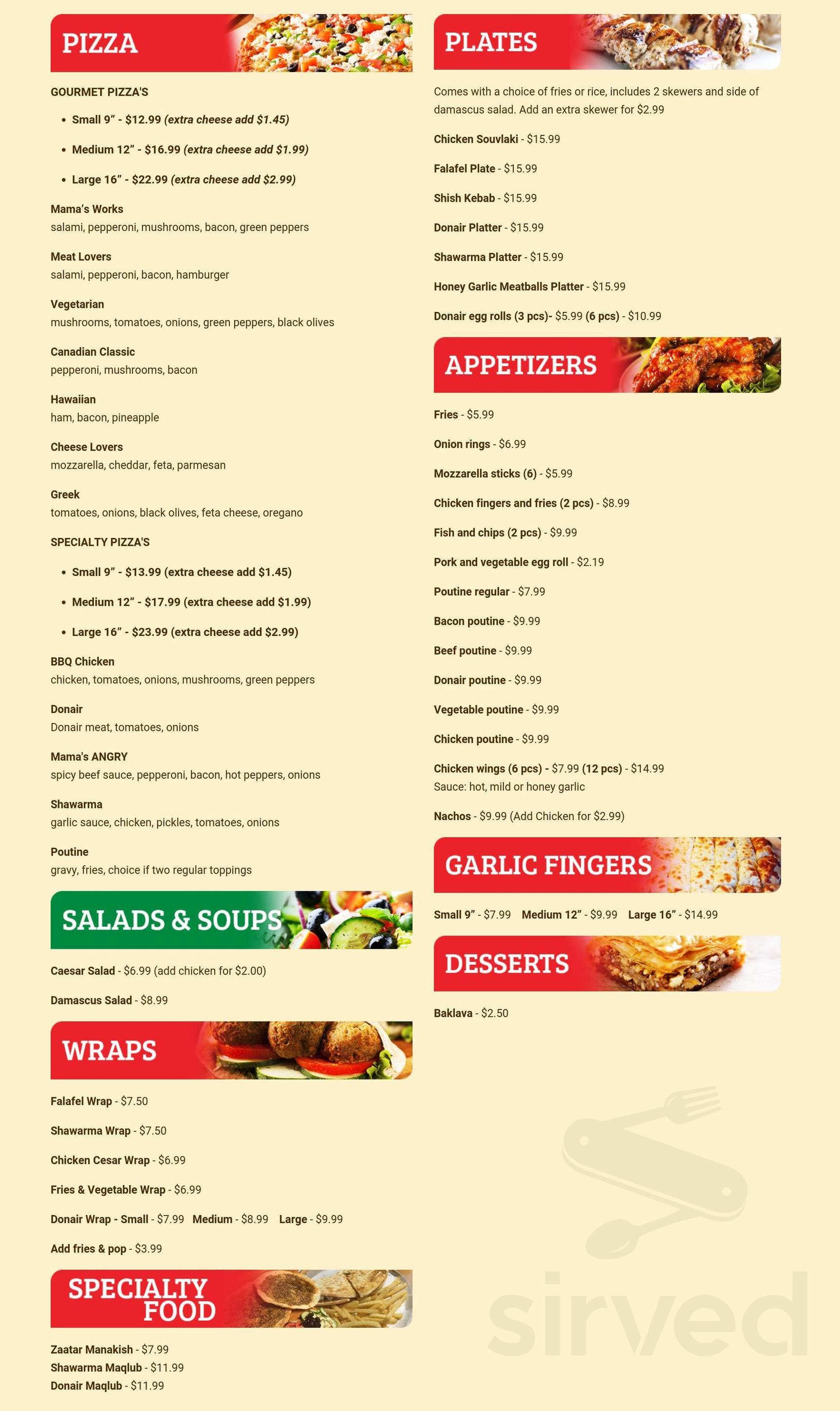 Mama's Express menus in Moncton, New Brunswick, Canada