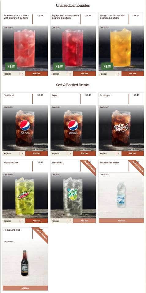 Panera Bread menu in Cleveland, Ohio, USA