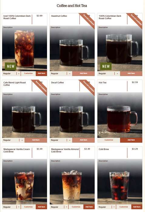 Panera Bread menu in Louisville, Kentucky, USA
