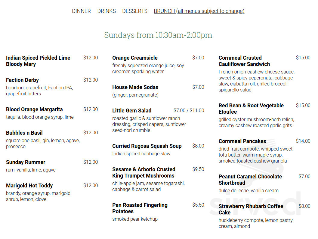 Millennium menu in Oakland, California, USA