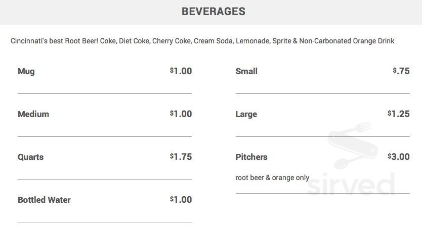 Menu for The Root Beer Stand in Sharonville, OH | Sirved