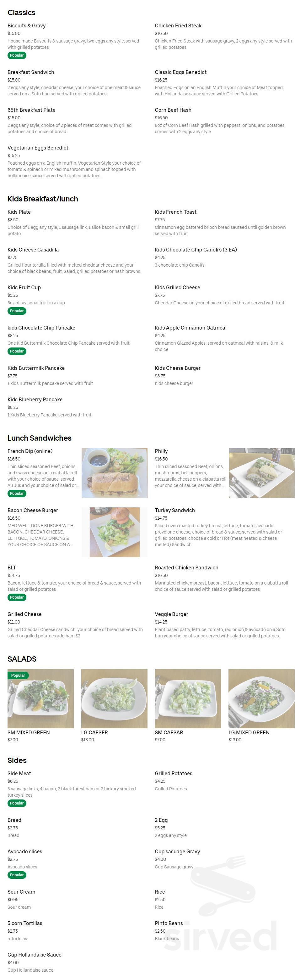 Menu - Seattle WA's 65th St Cafe & Restaurant | Sirved